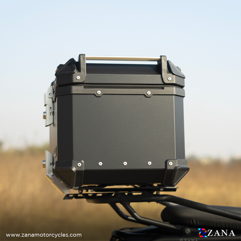 TOP BOX ALUMINIUM BLACK ( 45ltr ) L-FLAT WITH BACK REST CUSHION FOR BMW ...
