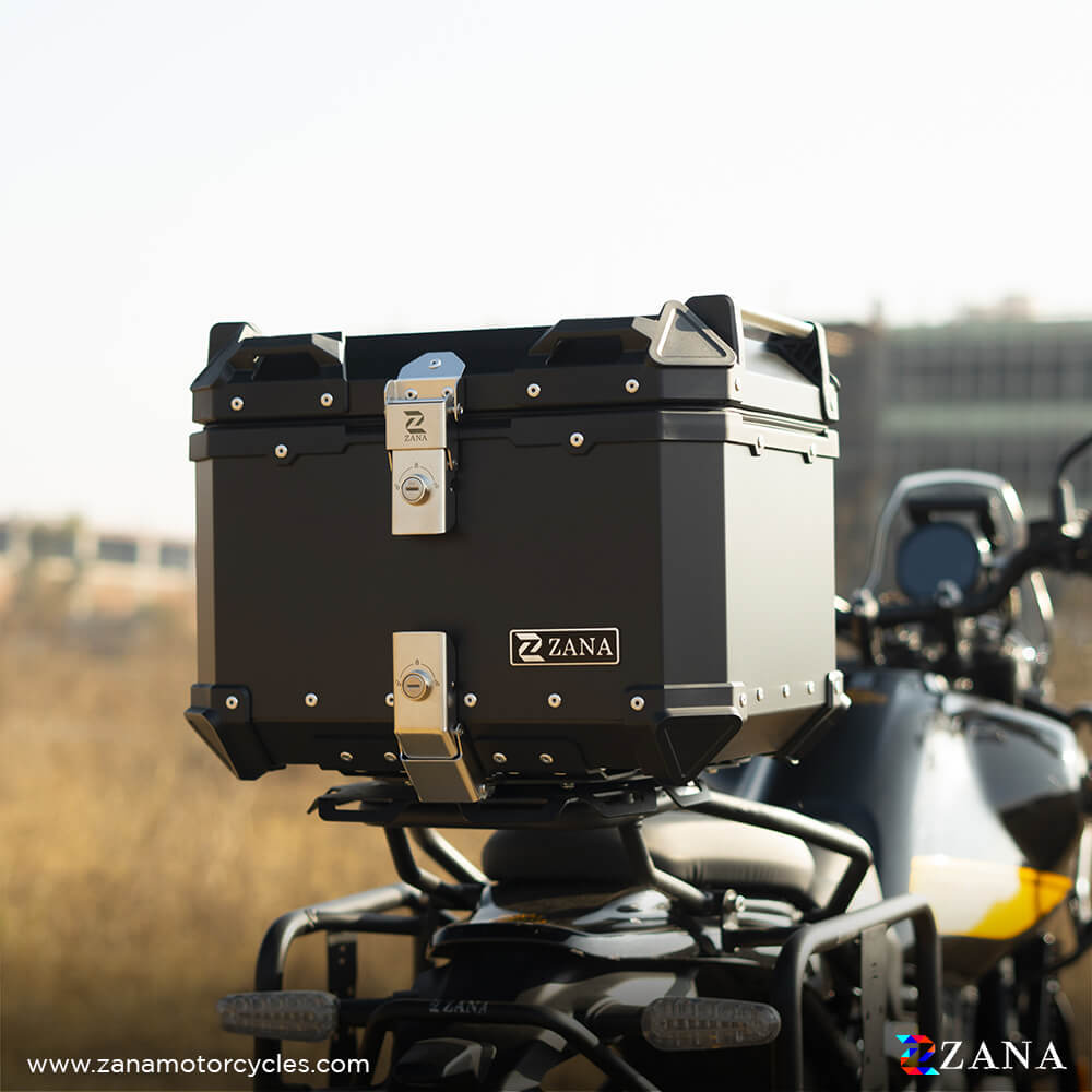 Top Box Aluminium (45 litre) L-Flat Black With Back Rest Cushion For ...