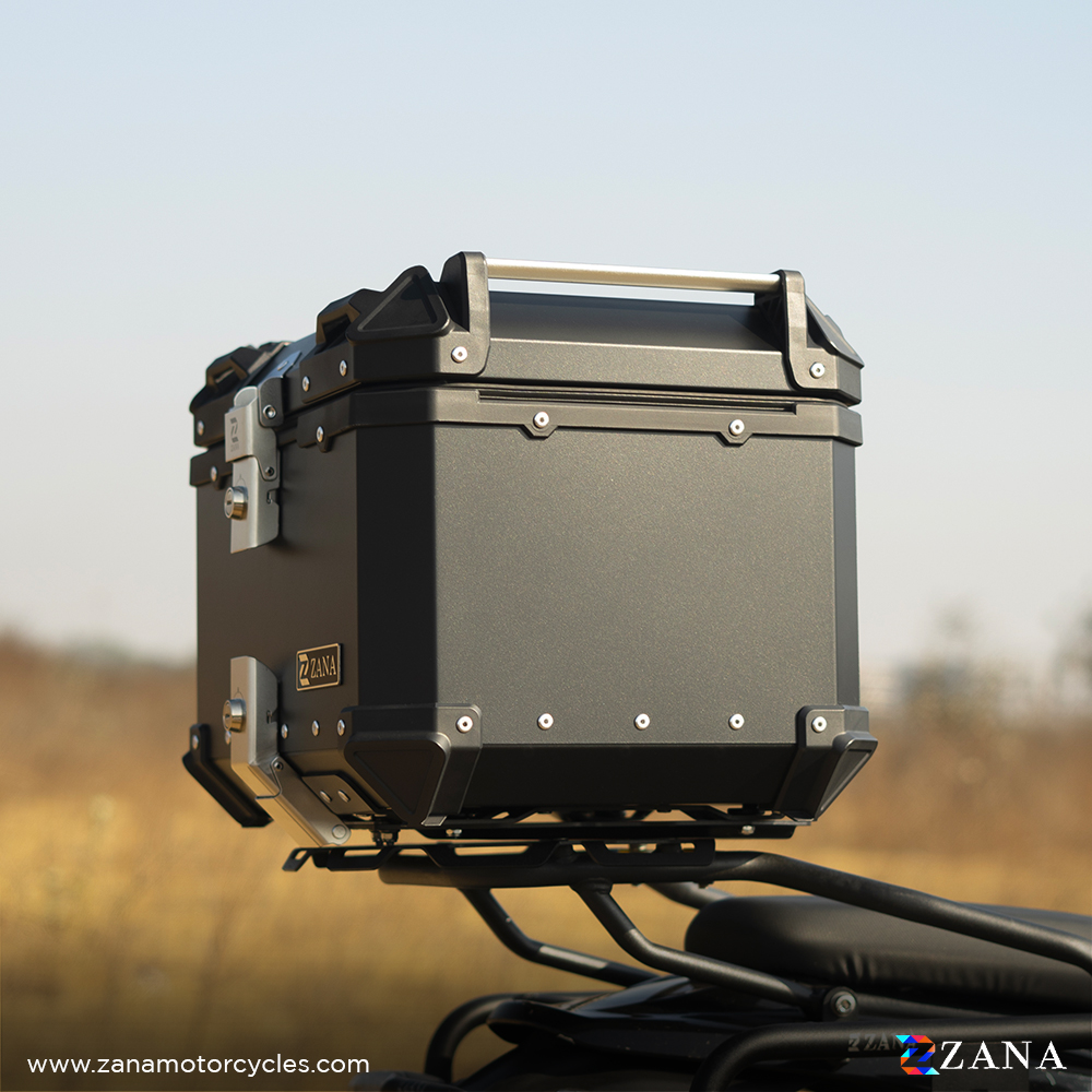 TOP BOX ALUMINIUM BLACK (45ltr) L-FLAT WITH BACK REST CUSHION FOR ...