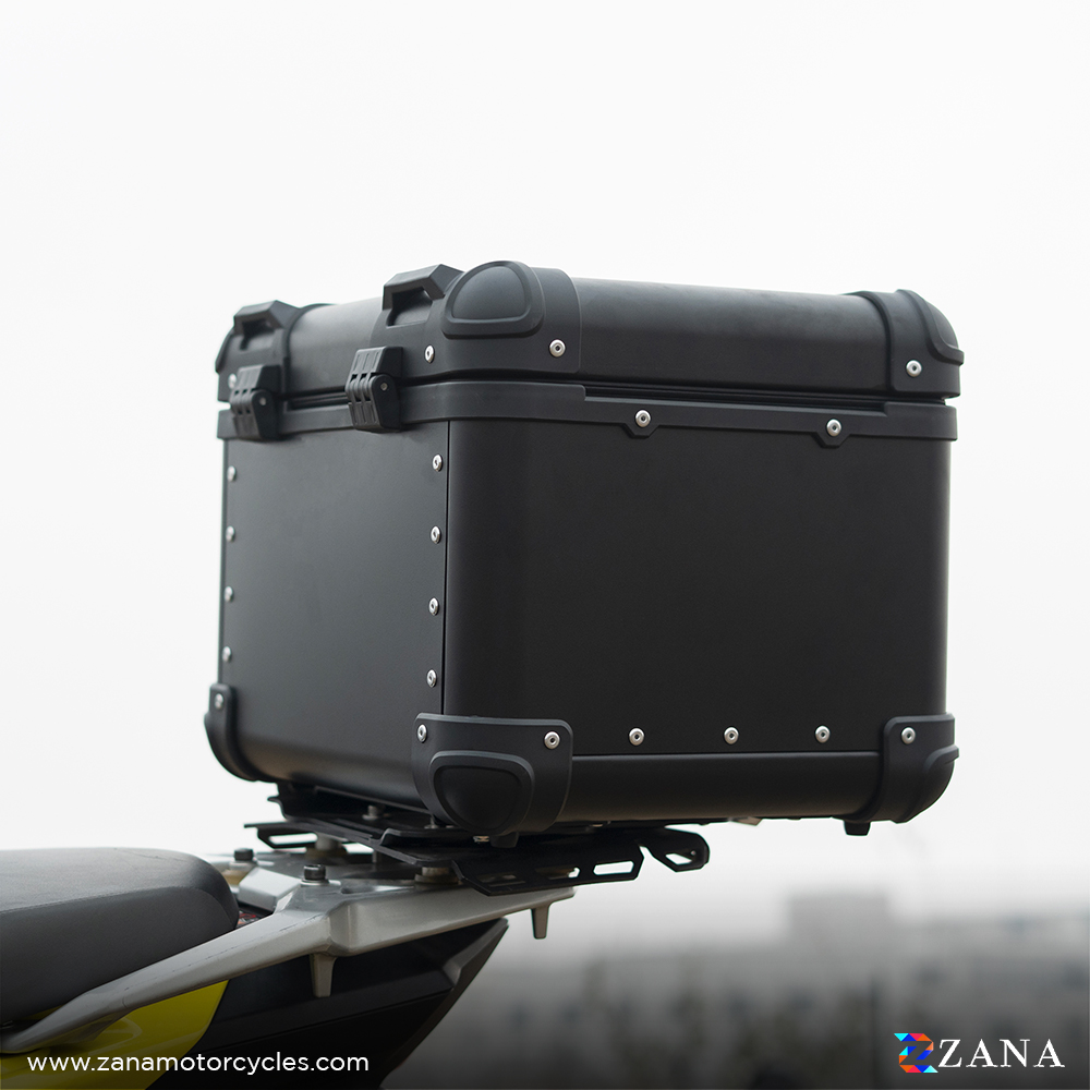 TOP BOX ALUMINIUM BLACK ( 45ltr ) R-FLAT WITH BACK REST CUSHION FOR ...