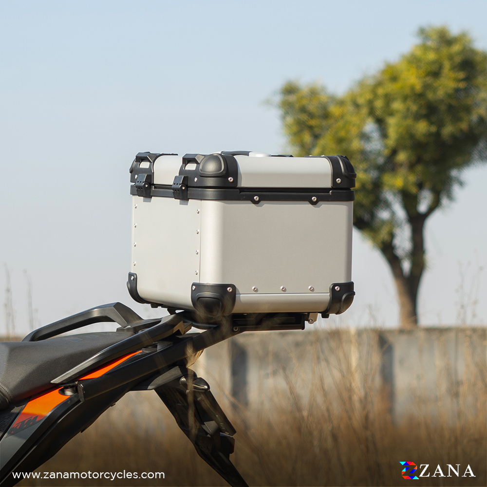 Top Box Aluminium (45Ltr) R-flat Sliver With Back Rest Cushion For ...