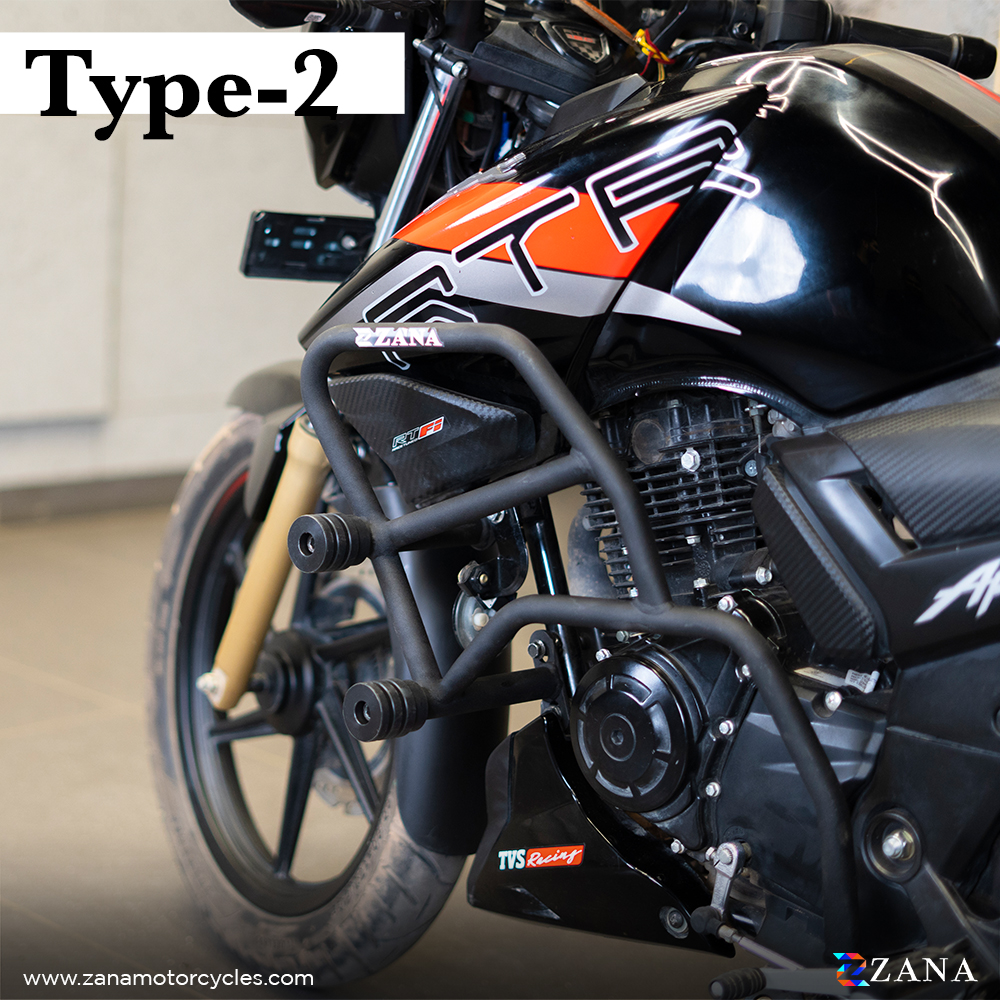 CRASH GUARD WITH DOUBLE SLIDER TYPE-2 BLACK FOR TVS APACHE RTR 160/ 180 ...